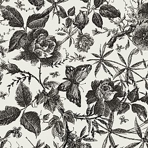 JiffDiff Floral Wallpaper Peel and Stick, Vintage Wallpaper Wall Stick Black Rose Removable Vinyl Wallpaper Sketch Floral Wall Mural Wall Decor (15.7''x 118'')