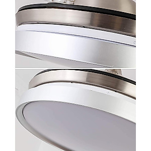 XM Retractable Ceiling Fan with Light and Remote Control Invisible Blades Ceiling Fan Chandelier LED 3 Light Color Change for Bedroom Living Room, 42 Inch