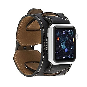 HARDISTON Cuff Watch Band Compatible with Apple 40mm for men & women, Handmade Genuine Leather, Compatible with iWatch Series 7 6 5 4 3 2 1 SE, Wrist Bracelet Arm Band, Medium/Band-Black