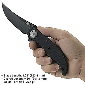 CRKT Clever Girl Folding Pocket Knife: Heavy Duty Everyday Carry, Black Blade, Flipper Open, Deadbolt Button Lock, IKBS Ball Bearing Pivot, G10 Handle 2640