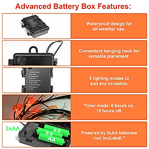 BOLWEO Halloween Willow Vine Twig Garland Lights, 6ft Pumpkin Lights Battery Operated with Timer 8 Modes Waterproof Halloween Decorations for Wall Window Door