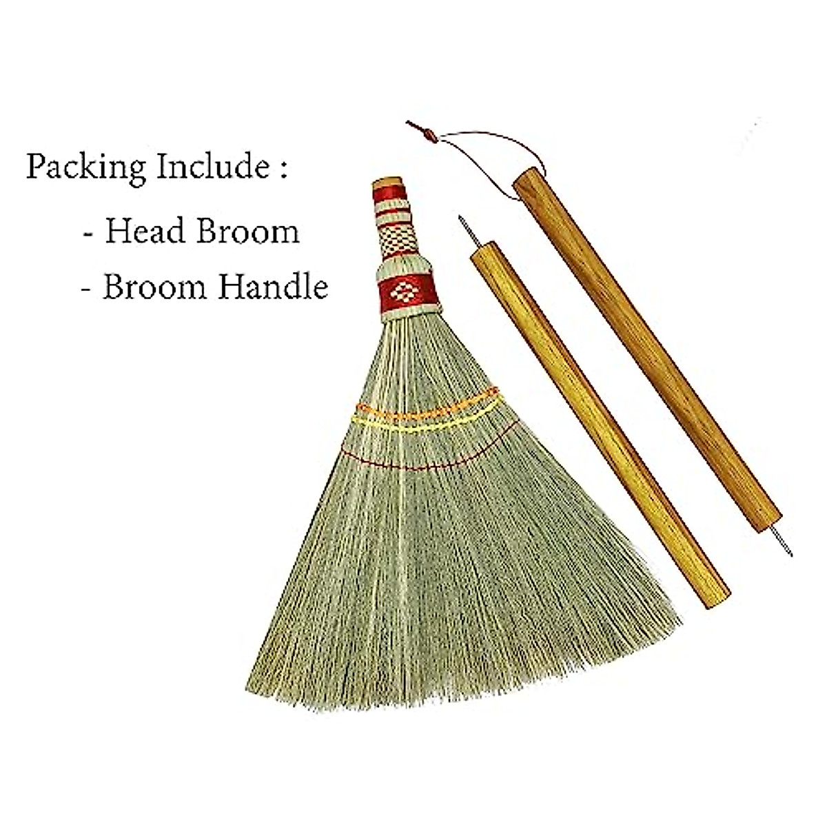 Handmade Whisk Sweeping Broom 39 Inch- Asian Straw Soft Broom for Indoor or Outdoor Sweeping, Wedding, Decorative Broom - Natural Whisk Sweeping Hand Handle Broom