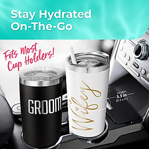 Wifey Tumbler | 22 Ounce White with Gold Foil Stainless Steel Insulated Tumbler with Slide Close Lid and Straw | Bridal Shower Gifts| Bride Tumbler | Engagement Gifts | Wife Anniversary