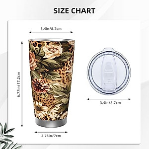 AYCZN Rose Giraffe Print 20 OZ Tumbler Stainless Steel Travel Coffee Mug, Giraffe Skin Insulated Water Bottle with Lid and Straws Leakproof Thermal Cup