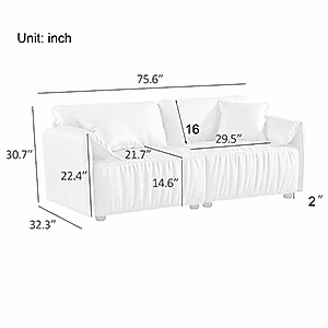 JULYFOX Low Profile Orange Couch Sofa, 75 in Wide Mid Century Modern Sofa Overstuffed Wide Pillow Armrest Lazy Style 2 Toss Pillows Included for Small Living Room