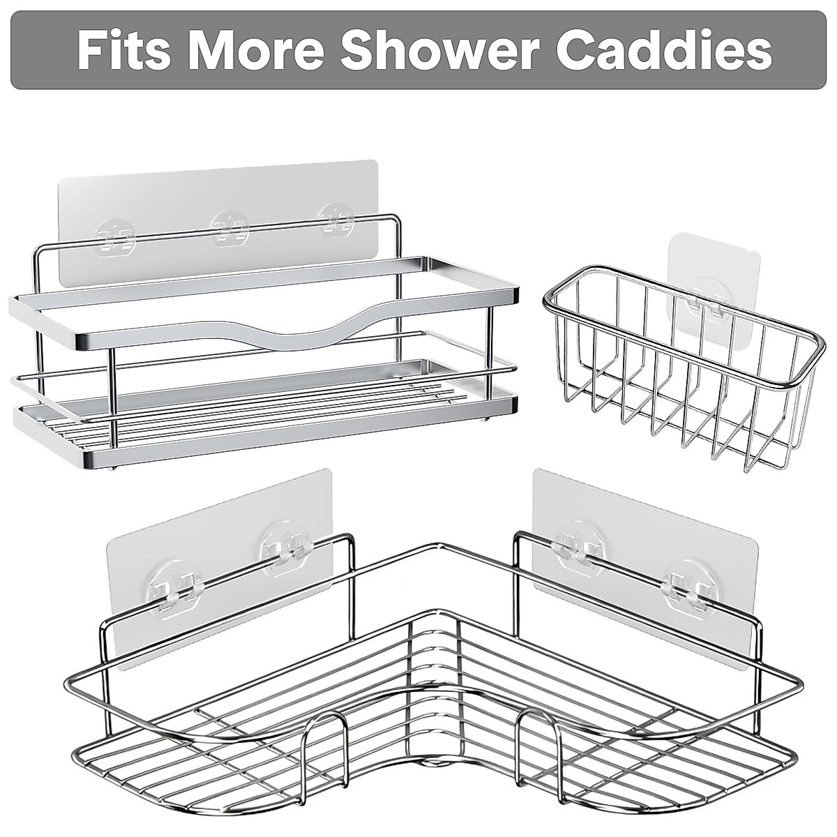 FEPTUASE 14 Pack Shower Caddy Adhesive Replacement, Transparent Strong Adhesive Hooks, No Drilling, Waterproof Wall Hooks for Shower Caddy, Bathroom Storage Shelves and Kitchen Racks