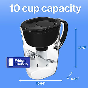 Brita Large Water Filter Pitcher for Tap and Drinking Water with SmartLight Filter Change Indicator + 1 Standard Filter, Lasts 2 Months, 10-Cup Capacity, Black