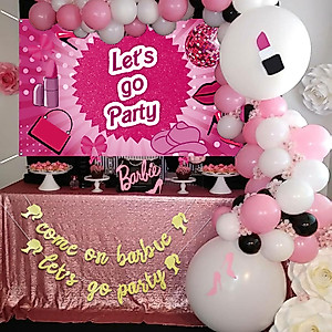 Hot Pink Let's Go Party Banner Princess Themed Banner Photo Frame Photography Background Girls Women Birthday Bachelorette Party Banner Decorations Photo Props Party Favor
