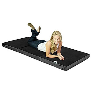 American Furniture Alliance Hide A' Mat 3.5 x 35 x 77 inch Twin TriFold Mattress Mesh/Suede, Black