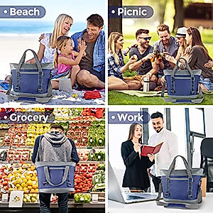 Nukuaaot Large Insulated Cooler Bag 35 Cans，Insulated Reusable Grocery Bag with Shoulder Strap,Leak-Proof Soft Cooler Bag for Travel, Beach, Camping Shopping Black Blue