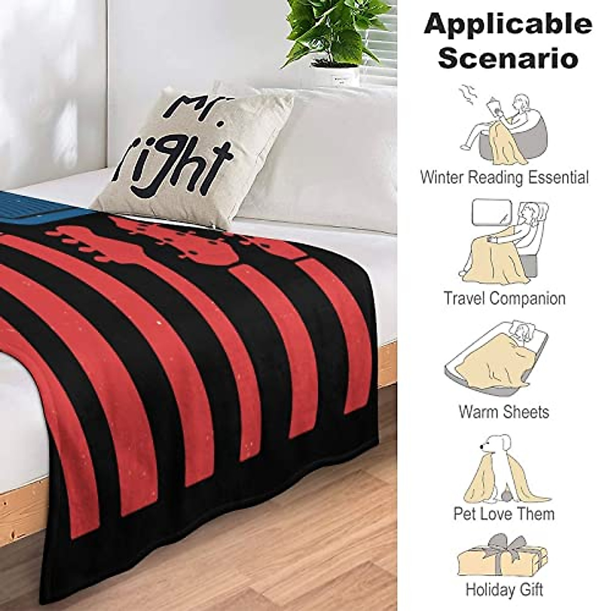 Rock N Roll USA Flag Flannel Fleece Throw Blanket Soft Warm Lightweight Fuzzy Plush Blankets for Bed Couch Sofa 70"x80"