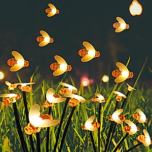4 Pack 48 LED Solar Firefly Lights, Solar Bee Garden Lights with 2 Lighting Mode, Upgraded Solar Panel, Swaying Waterproof Walkway Lights for Outdoor Garden Yard Lawn Fence