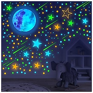 1572 Pcs Glow in The Dark Stars Planets Moon for Ceiling Kids Bedroom Wall Decals Wallpaper Set, Bed Room Asserories, 3 Colors Galaxy Luminous Stickers Cute Stuff for Living Room and Party Decorations