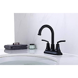 RKF 4 inch Matte Black Bathroom Sink Faucet 2-Handle Centerset Bathroom Faucet with Drain 360 Swivel Spout 2-3 Hole Bathroom Vanity Sink Faucet Bathroom Basin Lavatory Mixer Tap BF023-MB