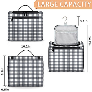 QsirBC Black Scrapbook Design Travel Cosmetic Makeup Bags with Multiple Compartments, Water-resistant Hanging Toiletry Organizer wtih Metal Hook for Bathroom Toiletries, Shaving Kit Bag