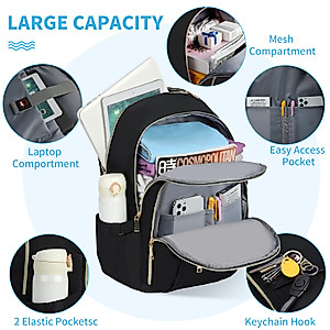 IGOLUMON Laptop Backpack for Women Men 15.6 Inch Waterproof School College bookbag TSA Friendly Travel Backpacks for High School/Business/Work/Travel Black