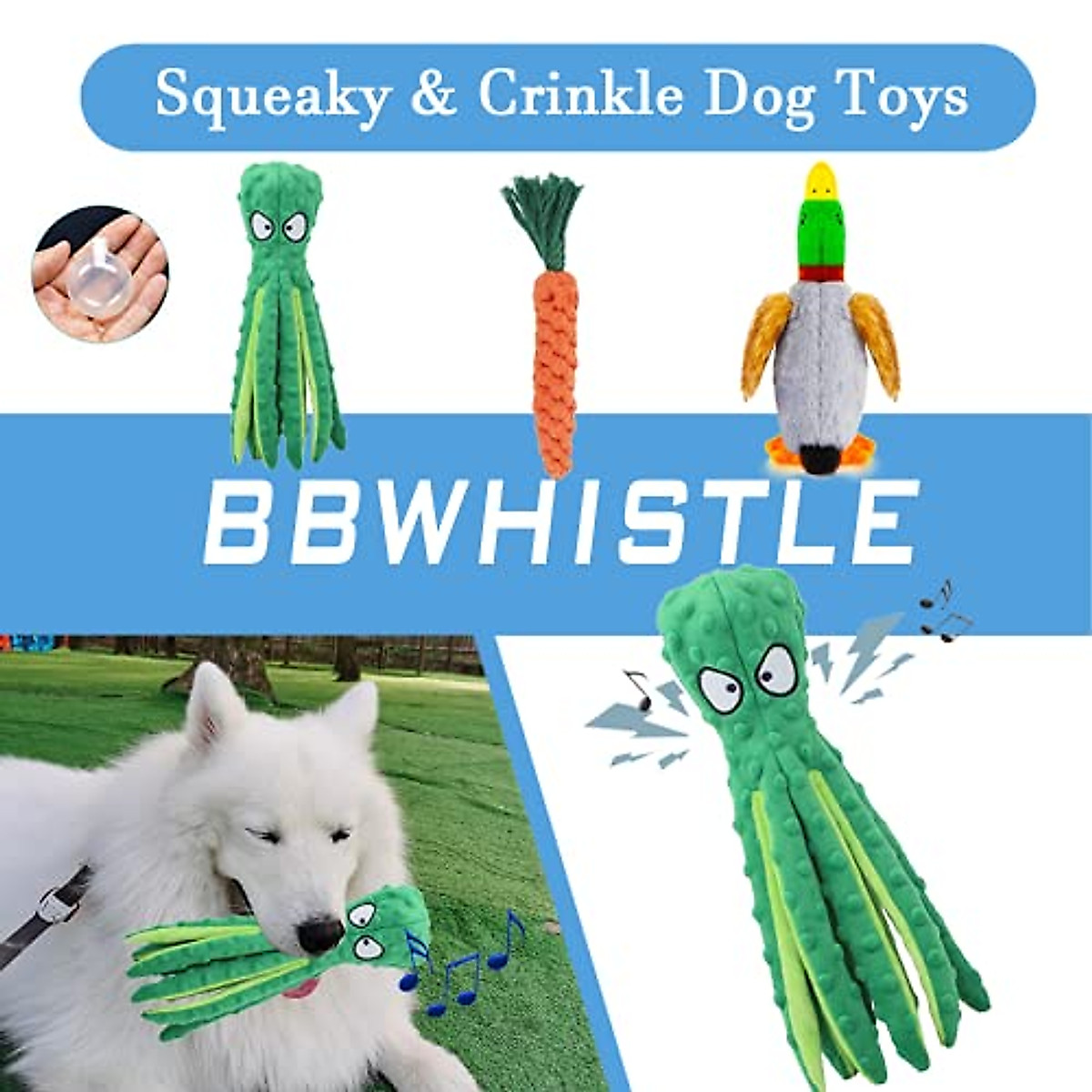 NBiefuny Dog Squeaky Toys Octopus - Crinkle Plush Dog Toys for Puppy Teething, Durable Interactive Dog Chew Toys for Small to Medium Dogs Training and Reduce Boredom, 3 Pack (Green+Octopus)