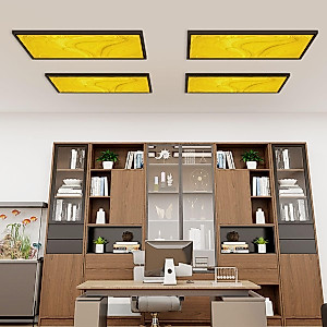 AFWADFWA Decorative Fluorescent Light Covers for Ceiling Lights Yellow Gold Oil Paint Abstract Oil Paint Yellow Gold Oil Paint for Light Covers for Ceiling Lights Classroom Office Home Decor 4 x 2 ft