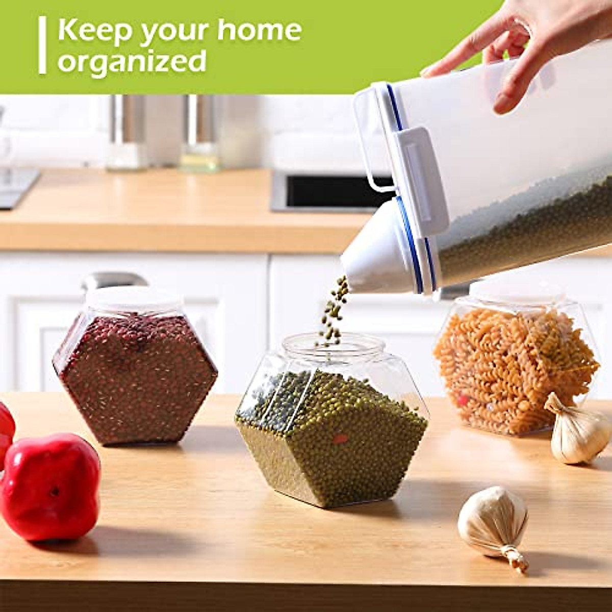 Hoolerry 16 Pcs Hexagon Plastic Candy Jars with Lids 30oz Canister Container Jar Bucket for Candy Buffet Cookies Snacks Gifts and Storage Countertop Display