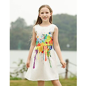 21KIDS Creative Art Colorful Paint Print Dress for Summer Girls Casual Size,8,Art Paint