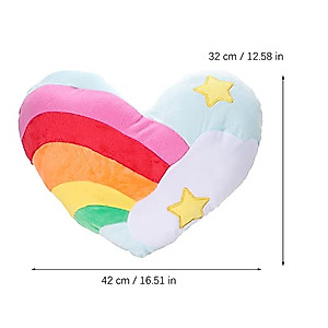 Toyvian Rainbow Heart Shaped Pillow Rainbow Throw Pillow Heart Shape Dining Room Sofa Cushion Dining RoomSoft Bedroom Decor Car Pillow Valentines Day Gift, 35x32x8cm
