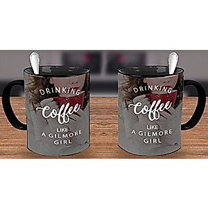 Vitazi Kitchenware Gilmore Girls Gift (15 oz) Drinking Coffee Like a Gilmore Girl Mugs With Quotes and Sayings, Ceramic Coffee Mug - With Image (Black)