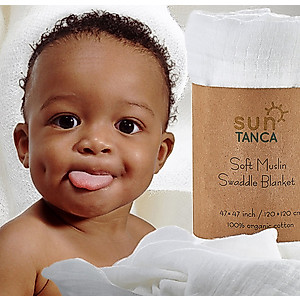 White Muslin Baby Swaddle Blanket – 100% Organic Cotton Perfect for Swaddling and Nursering – Breathable Soft Cover and Wrap and Crib Muslin Blanket – Best Receiving for Kids - Newborn Boy Girl