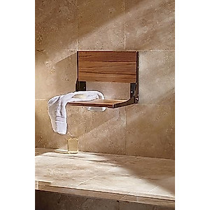 Moen Home Care Wall Mounted Old World Bronze Teak Wood Aluminum Folding Shower Seat, Wall Mounted Shower Chair, DN7110OWB