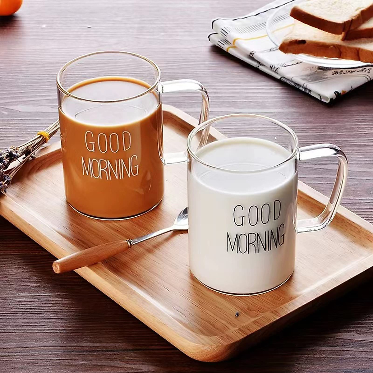 HOMEYES 460 ML 15.5 OZ Good Morning Clear Glass Cup For Coffee/Beer/Milk/Tea/Water