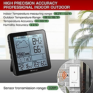 Wittime 2180 Weather Station with Atomic Clock Indoor Outdoor Thermometer Wireless Wireless Temperature and Humidity Monitor Inside Outside with Sensor Battery Powered