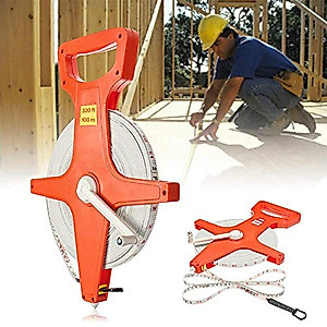 Katzco 300 Feet (100 Meters) Open Reel Measure Tape with Retractable Blade - Open Tape Measure for Track and Field, Long Jump, Construction, Workshop, Projects, Crafts - Dual-Sided Measuring Reel