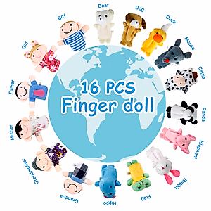 Sealive 16-PCS Finger Puppets for Toddlers Story Time - Soft Velvet 10 Animals & 6 Family Members - Perfect for Role Playing, Classroom Learning, Party Favors, Travel, Therapy, Imagination Building