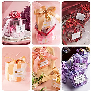 Ohuimrt 45 Pack Clear Favor Boxes, 3 x 3 x 3 Inches Transparent Plastic Gift Boxes with Ribbon Individual Macaron Boxes Candy Boxes Party Favor Boxes