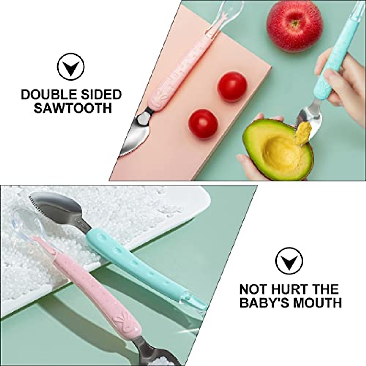Toddmomy 2 Sets Grapefruit first feeding spoon grapefruit spoons serrated training spoon Spoons Feeding Spoon