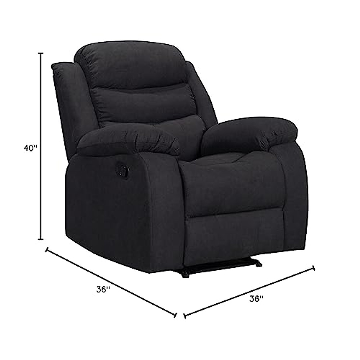 ICE ARMOR 996002BK Manual Overstuffed Cushions for Bedroom and Living Room Recliner Sofa Chair in Black Finish Black 36D x 36W x 40H in
