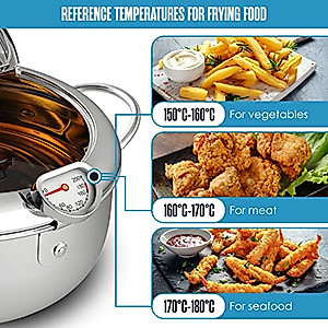 Deep Fryer Pot, Tempura Frying Pan, Stove Top, 9” x 5.5”, 114 Oz (3.6 Qt), 304 Stainless Steel, Flat Bottom, w/Lid & Temperature Control Thermometer, Japanese Style Cookware, Mini Frier | Houseables