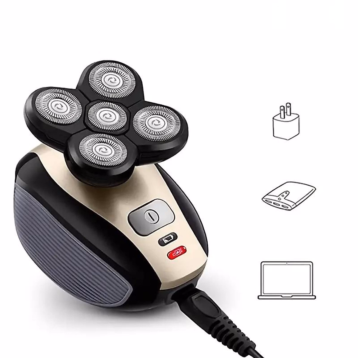 5-in-1 Electric Razor for Men - Head Shaver for Wet Dry Skull Bald Head - Rechargeable Rotary Shavers Cordless Grooming Kit with Beard, Nose, Ear, Body Hair Trimmer, Face Cleaning Brush Gifts for Men