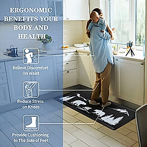 Hoikwo Black Bear Decor Kitchen Rugs and Mats for Floor, Apartment Essentials, 0.47inch Thick Cushioned Anti Fatigue Mats Winter Kitchen Floor Mat for Sink, Laundry, Office