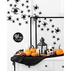 Coogam 60 PCS Halloween 3D Spiders Decoration, Scary Realistic Black Spider Sticker DIY Windows Wall Decal for Home Decor Bathroom Indoor Hallowmas Party Supplies