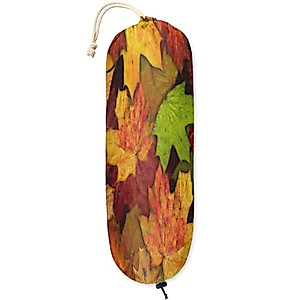Plastic Bag Holder Autumn Maple Leaves Pattern Grocery Bag Organizer Hanging Kitchen Plastic Bag Storage/Garbage Shopping Bag Trash Bags Dispenser for Farmhouse Kitchen Home Decor