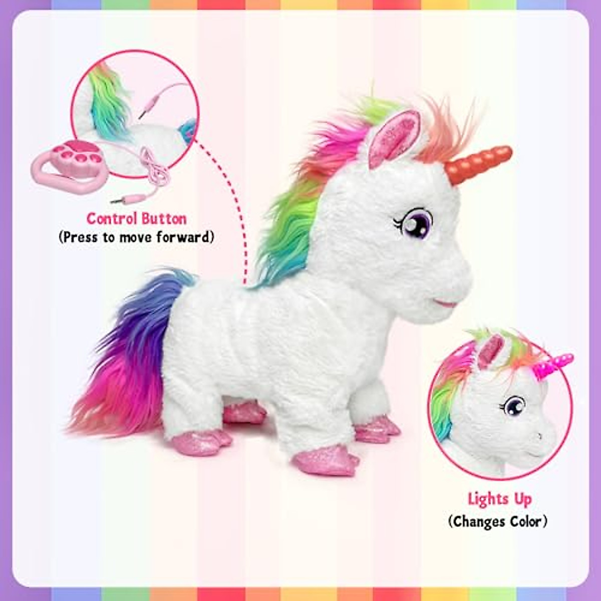 YH YUHUNG Walking Unicorn Toy with Remote Control Leash, Light-Up Horn, Electronic Pets Unicorn, Walking Pony Toys Horse, Unicorn Toys for Girls Age 4-6