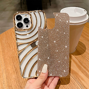 MGQILING Compatible with iPhone 13 Pro Max Case 6.7 Inch, Cute 3D Design Planting Water Ripple Case, Bling Sparkle Case for Women Girls, Soft Silicone Shockproof Camera Protective Back Cover-Gold