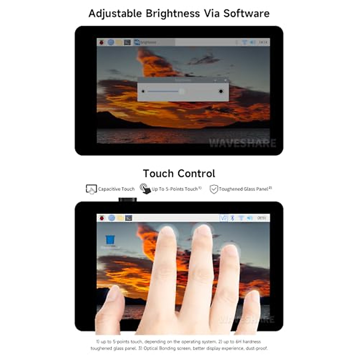 waveshare 4inch Capacitive Touch Display Compatible with Raspberry Pi5/4B/3B+/3A+/CM3+/4 480×80 Resolution DSI Interface IPS Optical Bonding Screen