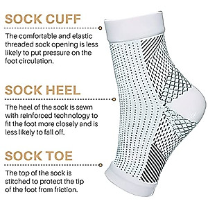 3pairs Neuropathy socks, Ankle brace Socks and Tendonitis compression socks,For Pain Relief and Plantar Fasciitis for women and man,Ankle compression sleeve for ankle swelling(L/XL-white-3pairs)