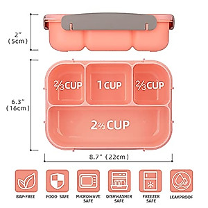 Vensp Adult Lunch Bento Box, lunch Boxes for School, Toddler/Kids/Adults, 1300ml-with 4 Compartments&Fork, Leak-Proof, Men Women lunch box, Microwave/Dishwasher/Freezer Safe, Bpa-Free(Pink)
