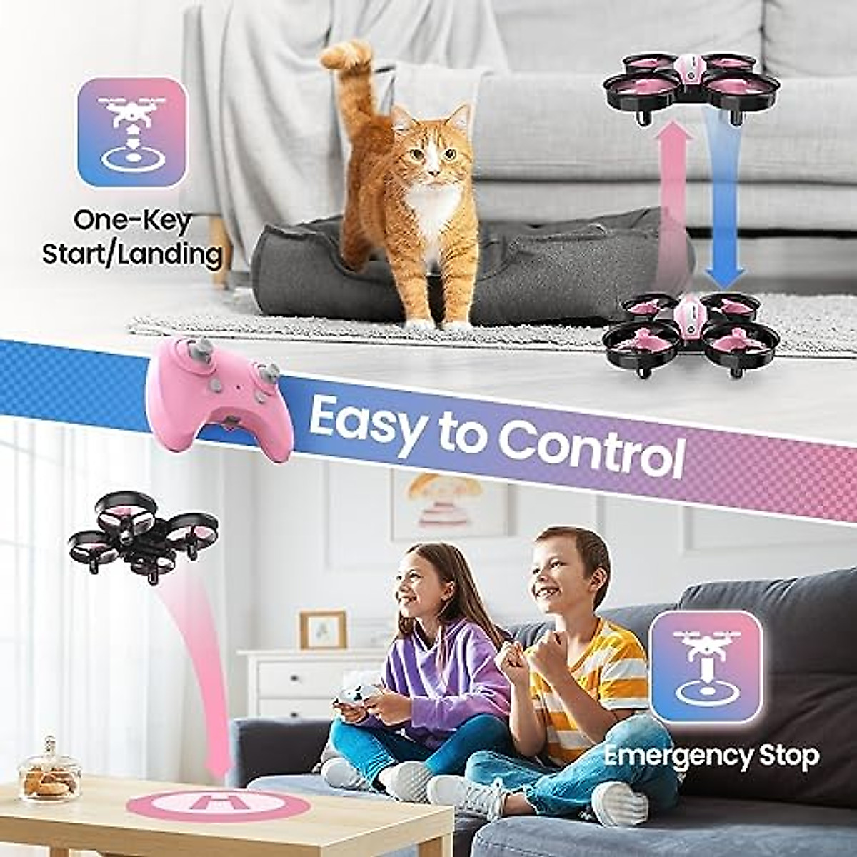Holy Stone Mini Drone for Kids 8-12 and Beginners HS210 Pink RC Nano Quadcopter Indoor Drone with Circle Fly, Auto Hovering, 3D Flip, and Headless Mode, Great Gift Toy for Boys and Girls