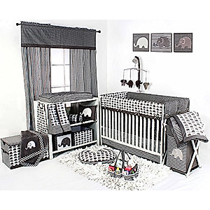 Bacati Elephants Unisex Hamper Cover with Natural Finish Wood Frame and Mesh Liner, Grey