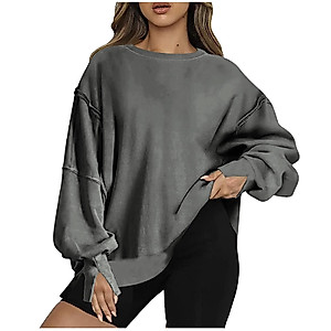 items sold and shipped by amazon only Womens Oversized Casual Slit Y2K Pullover Top Crewneck Long Sleeve Corded Sweatshirts Fall Outfits 2023 Winter Clothes Dark Gray M