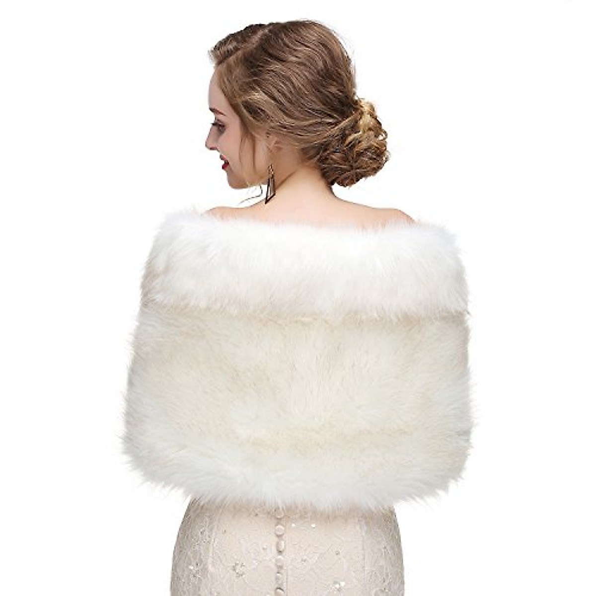 Decahome Faux Fur Shawl Wrap Stole Shrug Winter Bridal Wedding Cover Up (White)