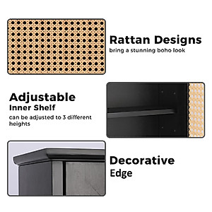 Bathroom Medicine Cabinet Wall Mounted,Black Rattan Storage Cabinet,Towel Cabinet for Bathroom Storage Over the Toilet,Floating Cabinet for Small Spaces,Hanging Cabinet for Kitchen Laundry Living Room